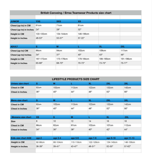 Size Guide – British Canoeing Coaches